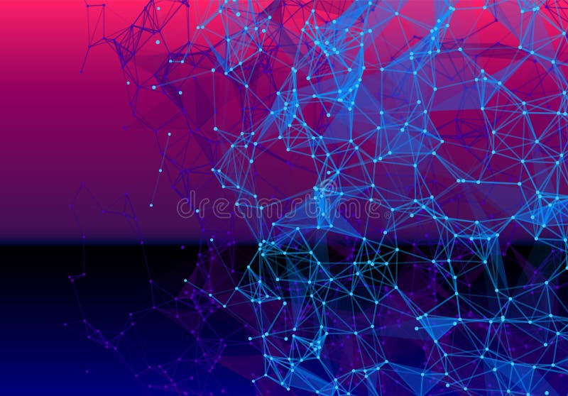 Blue Triangular Grid in Futuristic Technology 80s Style on Dark ...