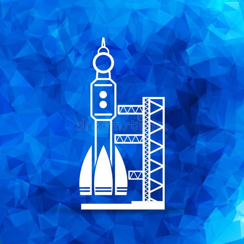 Blue Triangular Launch Site with Rocket, Spaceport Icon Stock Vector ...