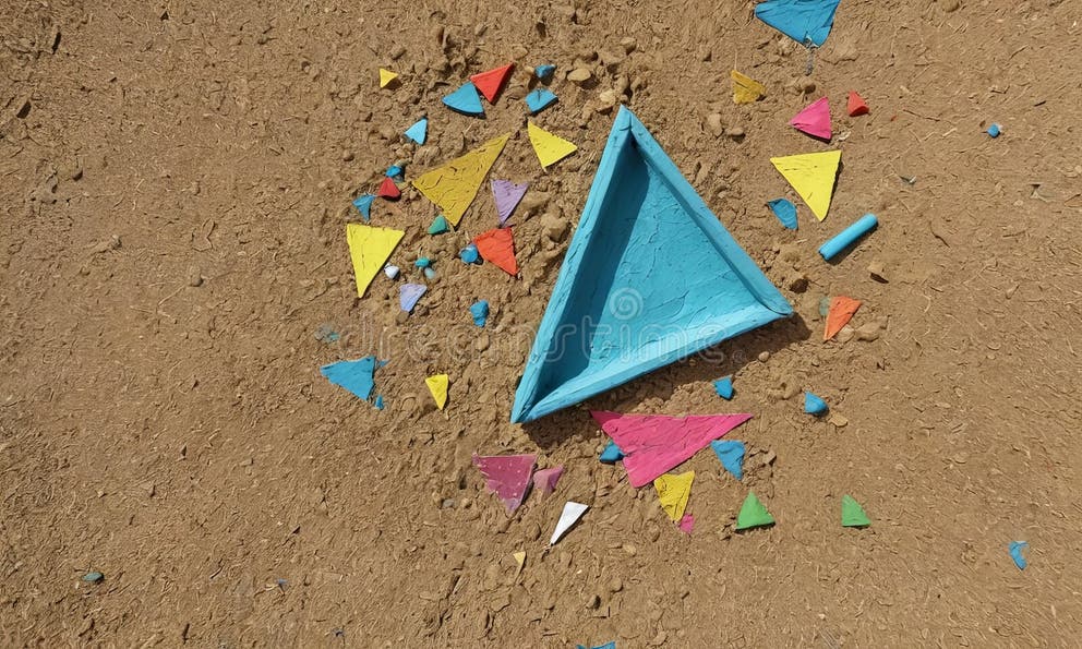 Blue Triangular Object Lies Amidst Scattering Multicolored Triangular ...