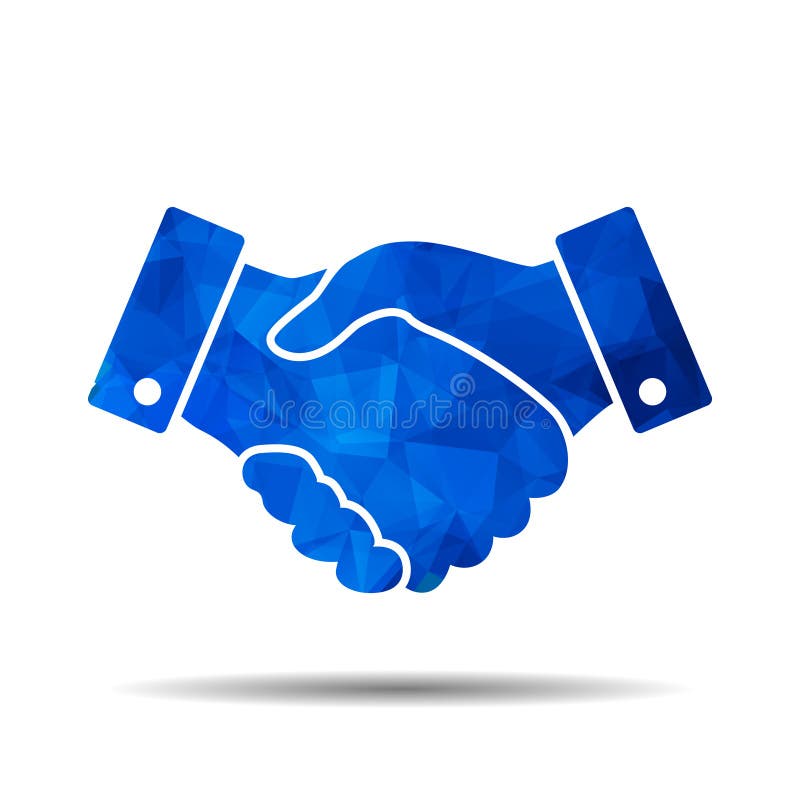 Blue Triangular Polygonal Handshake Vector Icon. Design for Business ...