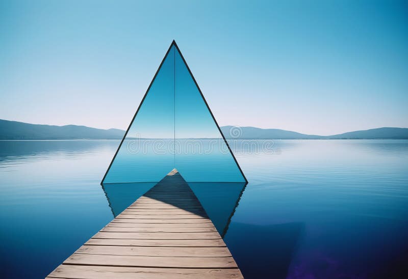 A Blue Triangular Structure on a Wooden Dock Stock Illustration ...