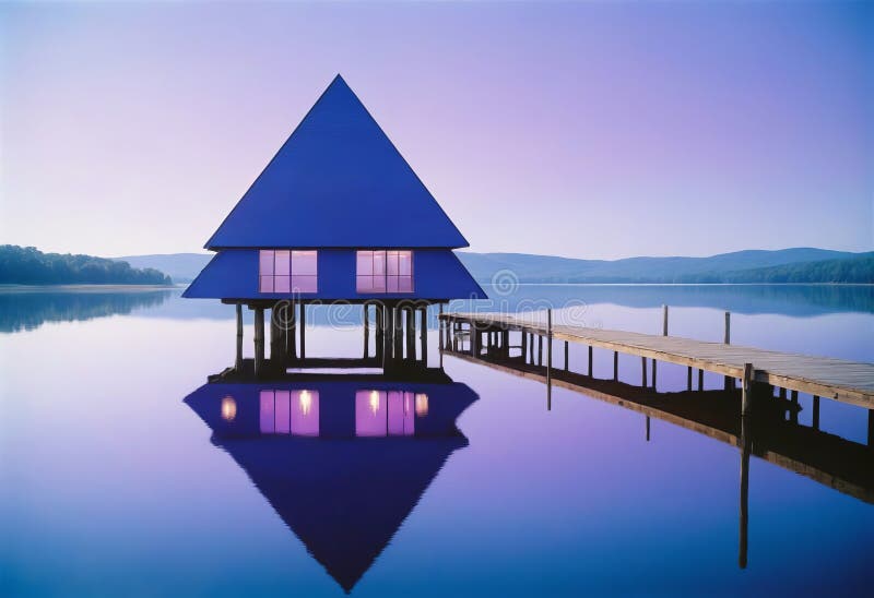 A Blue Triangular Structure on a Wooden Dock Stock Illustration ...