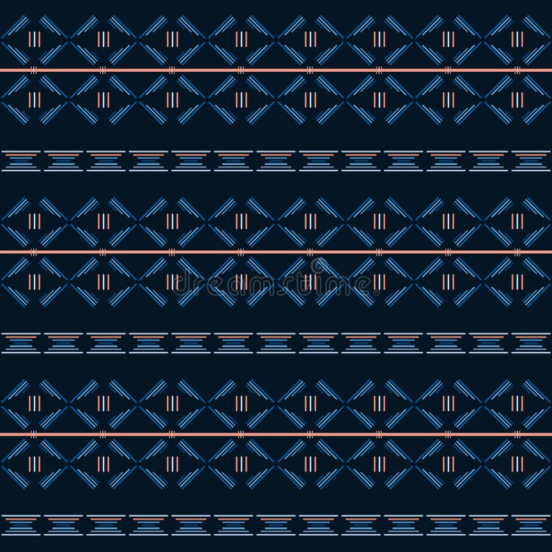 Blue Tribal Seamless Pattern. Stock Vector - Illustration of ethnic ...