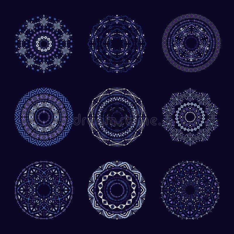 Blue Tribal Set of 9 Vector Mandalas Stock Vector - Illustration of ...
