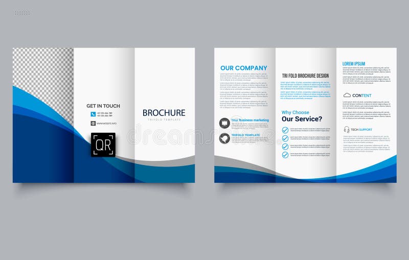 Blue Trifold Brochure with Shapes, Waves. Ready Brochure. Editable ...