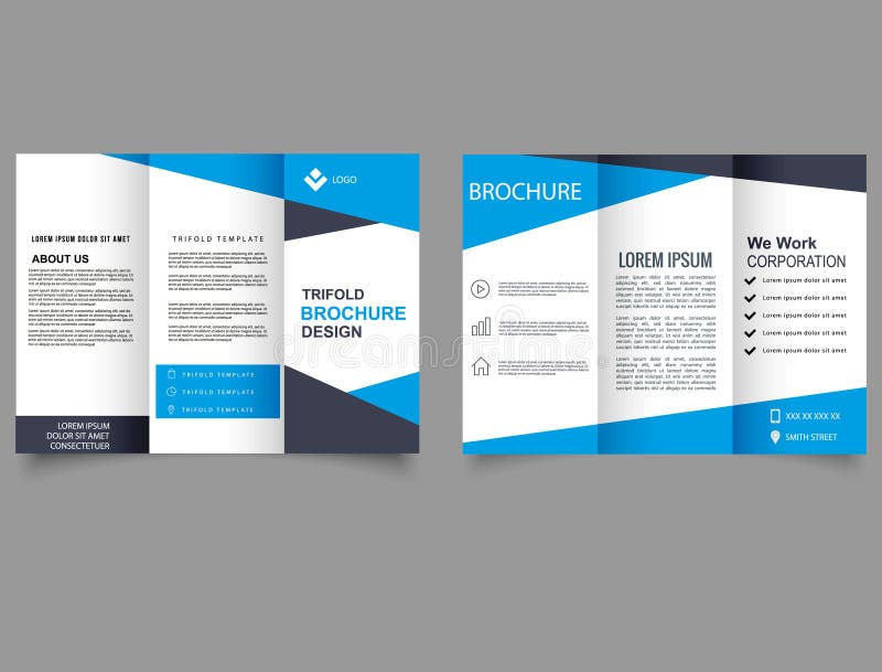 Blue Trifold Brochure Brochure Template. Corporate Brochure, Trifold Template Design Stock ...