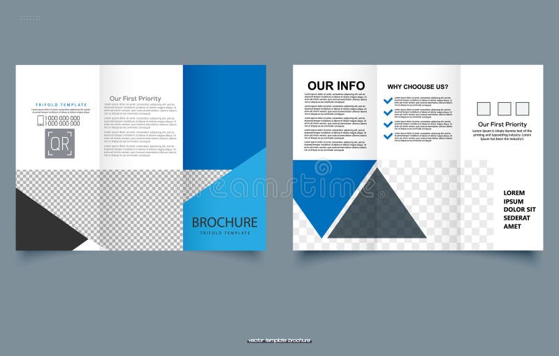 Blue Trifold Brochure with Triangles. Vector Illustration. Trifold ...