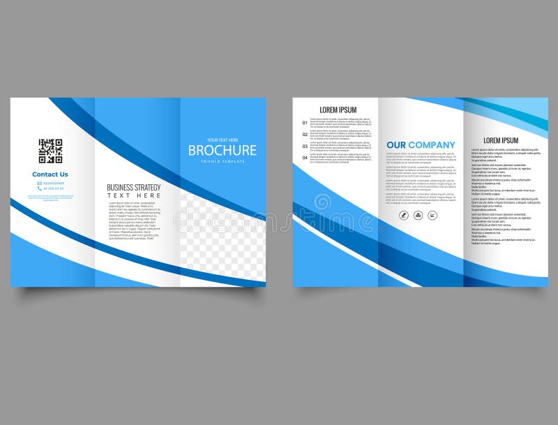 Blue Trifold Brochure with Waves. Vector Editable Template. Brochure ...