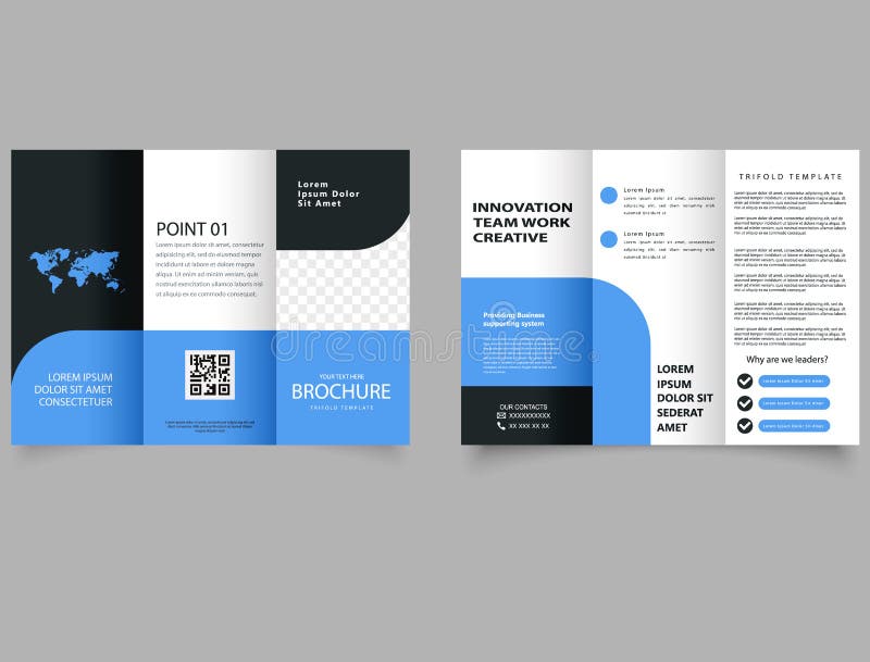 Blue Trifold Brochure with Stripes. Flyer for Printing Stock Vector ...