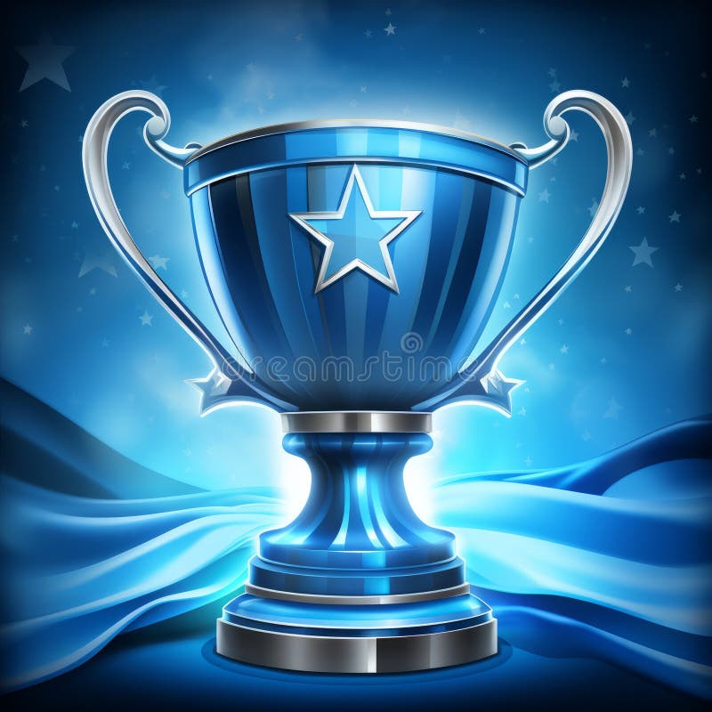 A Blue Trophy on a Blue Background Stock Illustration - Illustration of ...