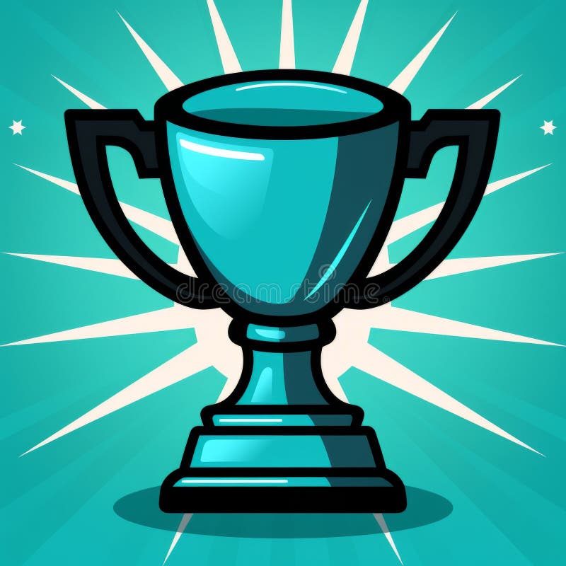 A Blue Trophy Cup on a Green Background Stock Illustration ...