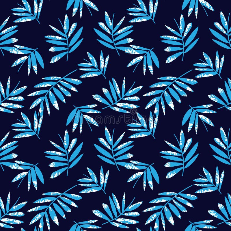 Blue Tropical Botanical Leaf Seamless Pattern Background Stock Vector ...