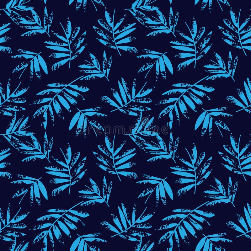 Blue Tropical Botanical Leaf Seamless Pattern Background Stock Vector ...
