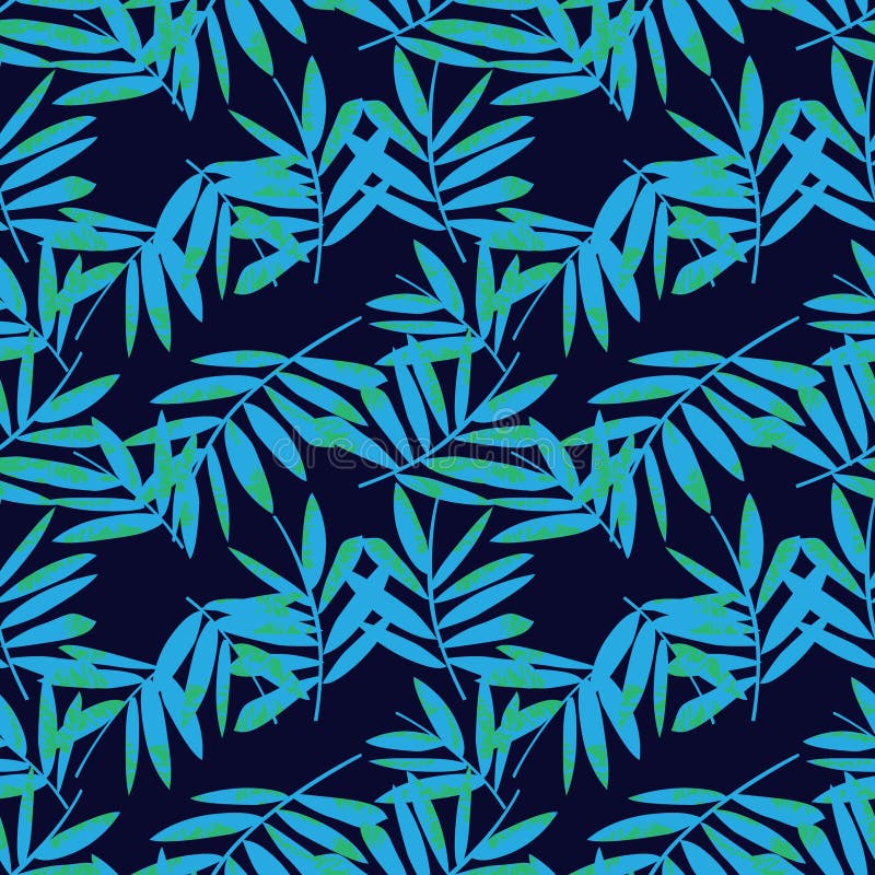 Blue Tropical Botanical Leaf Seamless Pattern Background Stock Vector ...