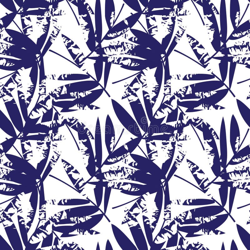 Blue Tropical Botanical Leaf Seamless Pattern Background Stock Vector ...