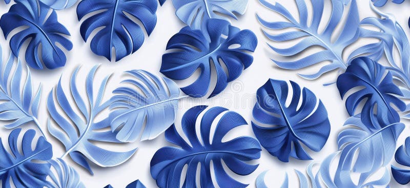 Blue Tropical Leaves Pattern in Various Shades of Blue for Modern ...