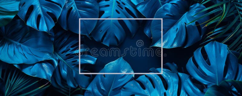 Blue Tropical Leaves with Rectangular Frame, Nature Background ...