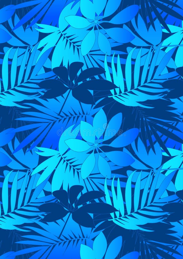 Blue Tropical Leaves Seamless Pattern Stock Vector - Illustration of ...