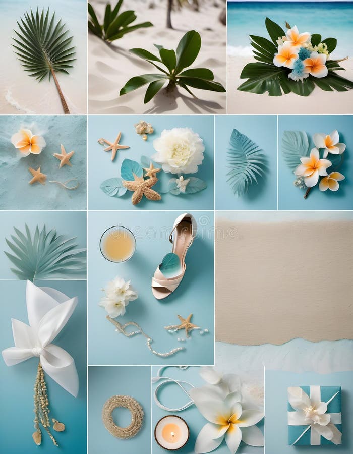 Blue Tropical Mood Board, Beach Theme Stock Illustration - Illustration ...