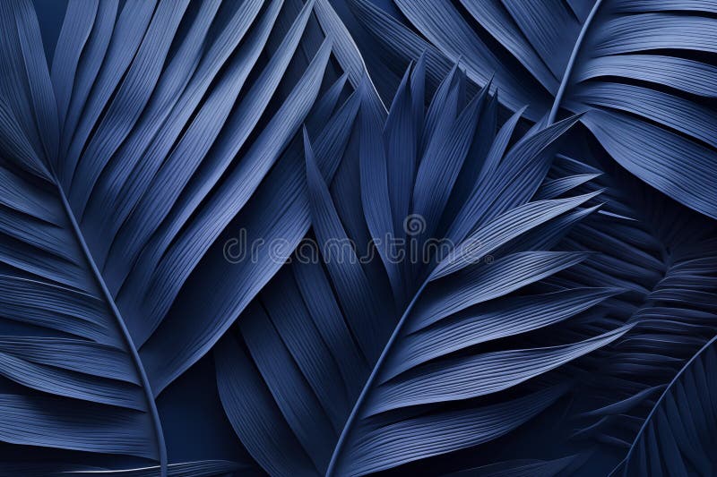 Blue Tropical Palm Trees on a Dark Background. Stock Illustration ...