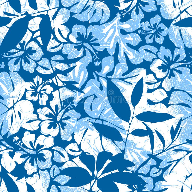 Blue Tropical Seamless Pattern. Stock Vector - Illustration of palm ...