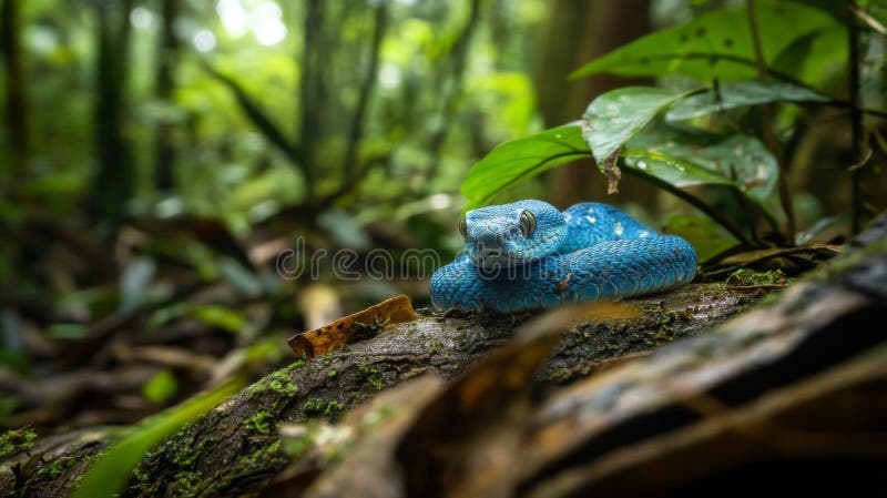 Blue Tropical Snake in Lush Rainforest Stock Illustration ...