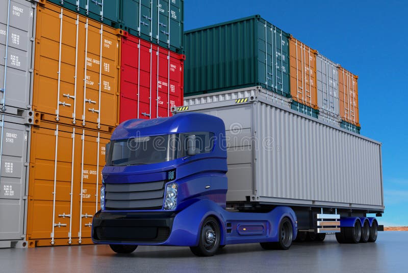 Blue Truck in Container Port Stock Illustration - Illustration of dock ...