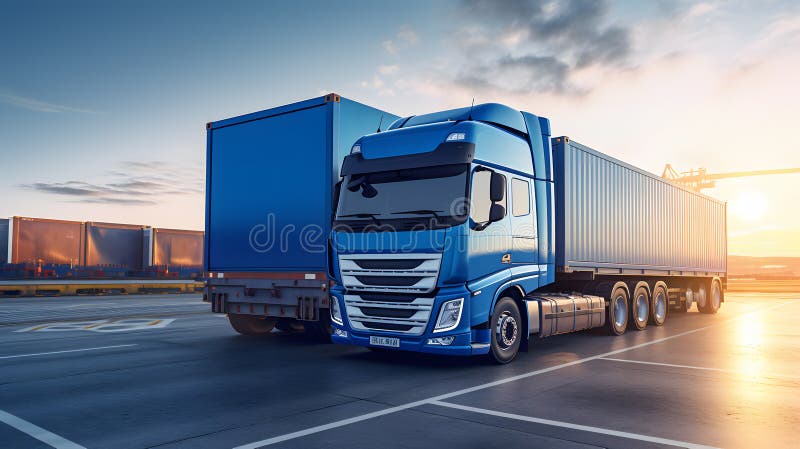 Blue Truck at Loading Port. Neural Network AI Generated Stock Image ...