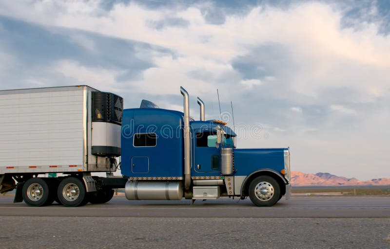 Big Rig Semi Truck Blue Wolf of Roads Stock Image - Image of lane ...