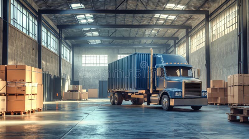 The Blue Truck Stands with an Open Door, Revealing a Pallet of Boxes ...