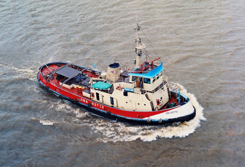 Blue Tug Boat with White Superstructure Underway, Side View Editorial ...