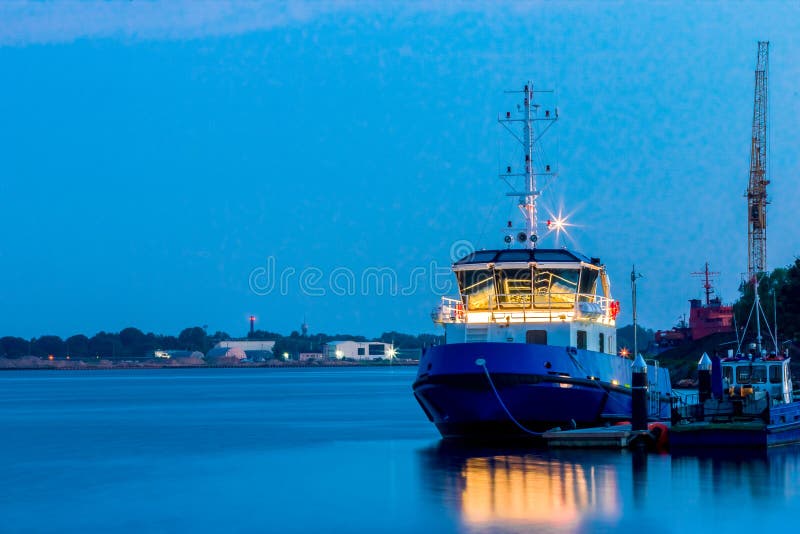 Blue Tug Ship Moored at the Pier Stock Image - Image of maritime ...