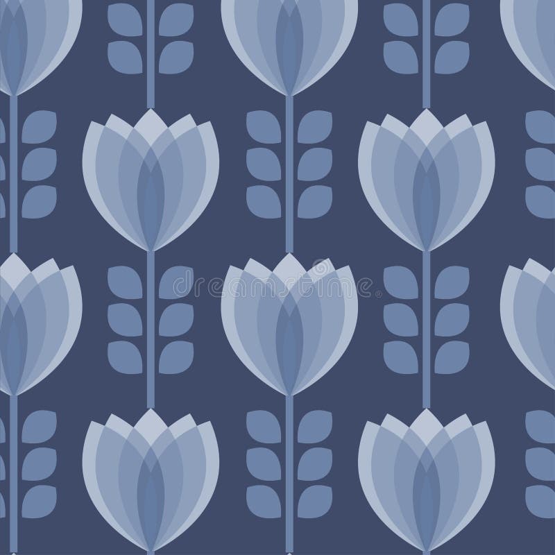 Blue Tulip Flower Seamless Pattern Illustration. Geometry Style Stock ...