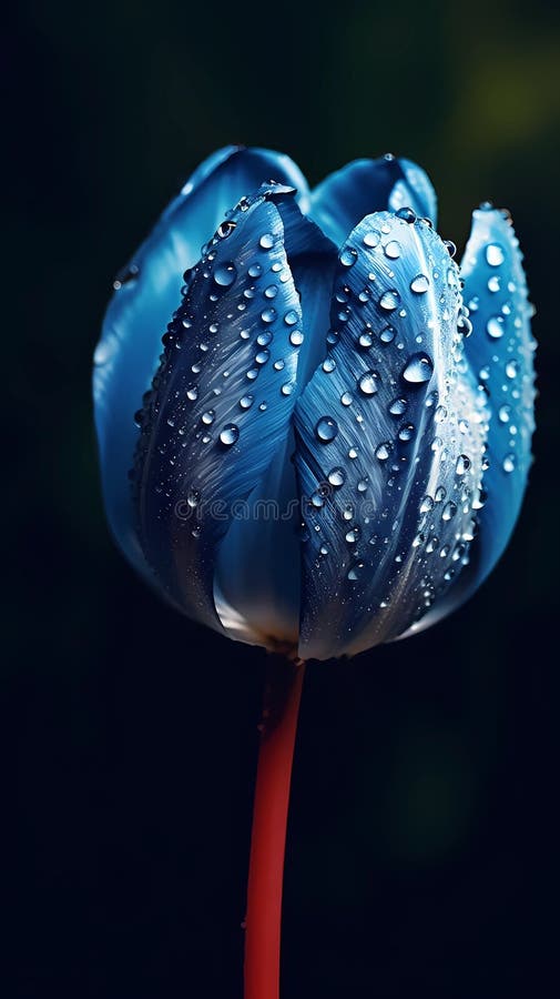 Blue Tulip Tulipa Flower Macro Photo Realism Wallpaper Background Stock ...