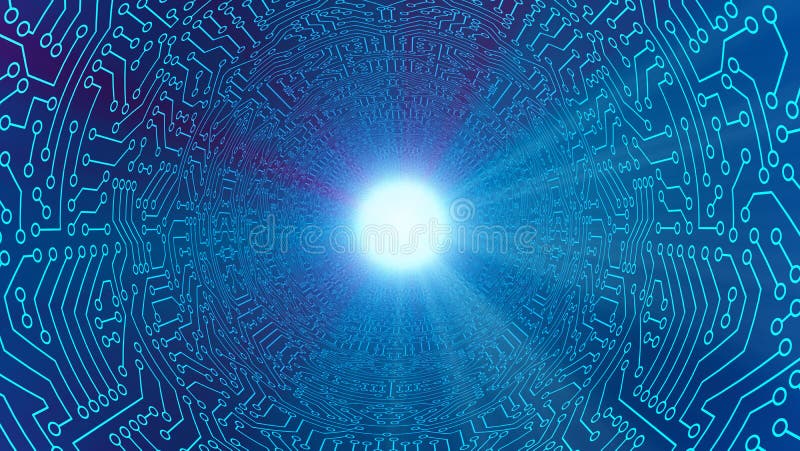 Blue Tunnel in Highway with Circuit Board Pattern Texture. High-tech ...