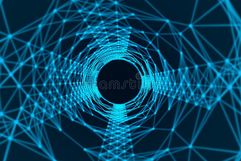 Blue Tunnel with Network Connection Pattern Lines. High-tech Background ...