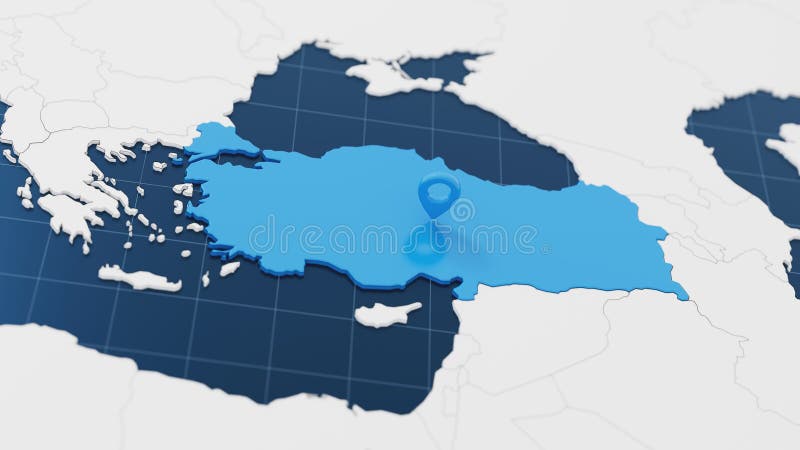 Blue Turkey 3d Map with Pointer Pin Surrounded with Other Countries in ...