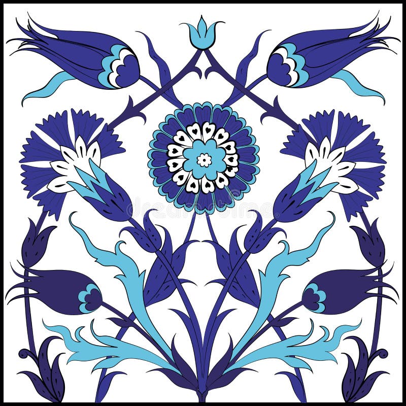 Turkish Ottoman Anatolian Decorative Floral Tile Art Stock Vector ...