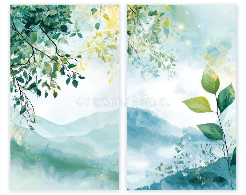 The Blue, Turquoise, and Red Curves Line the Tree and Leaves in a White ...