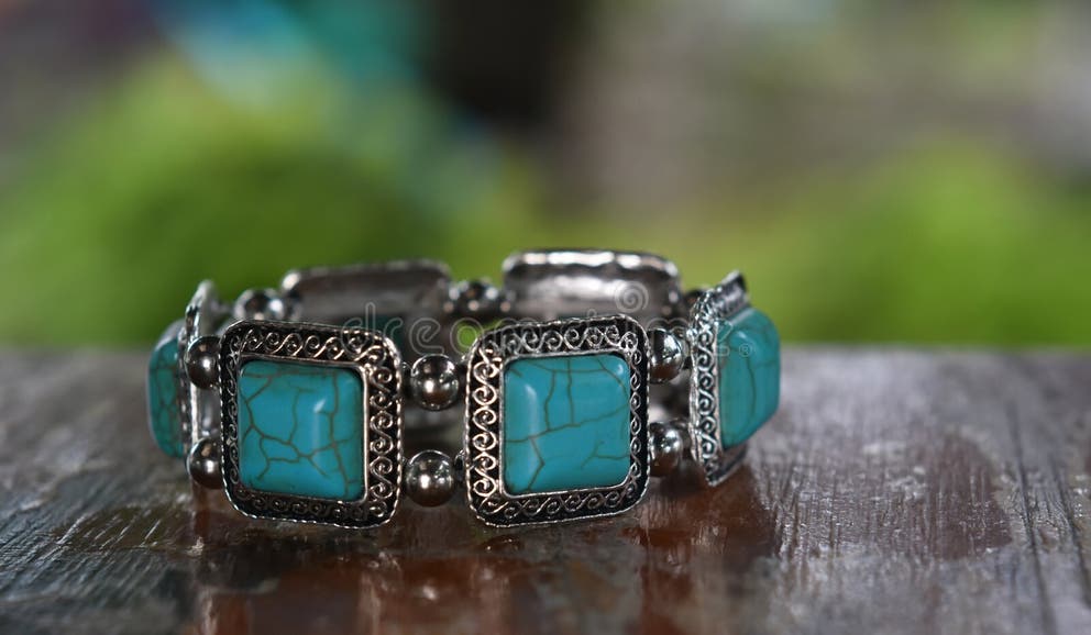 Blue Turquoise a Silver Bangle Decorated with Multiple Turquoise ...