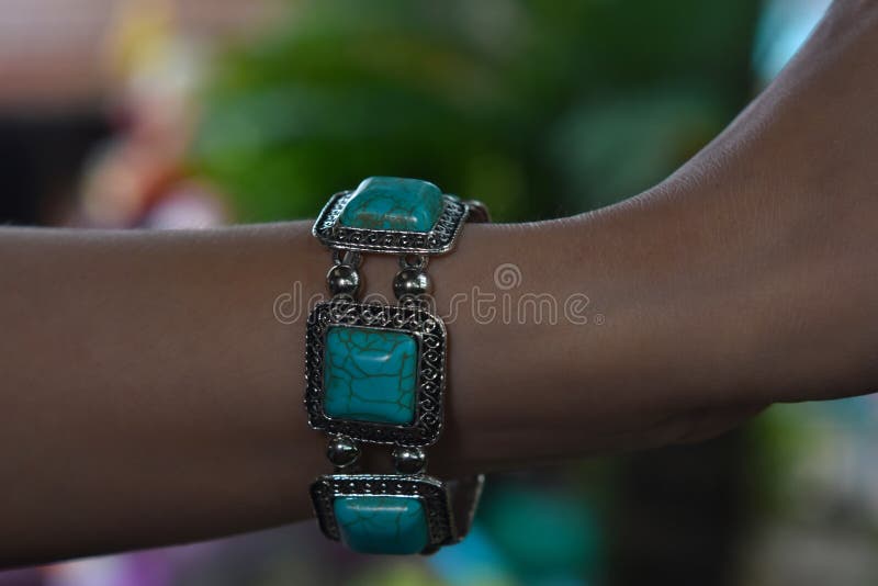 Blue Turquoise a Silver Bangle Decorated with Multiple Turquoise ...