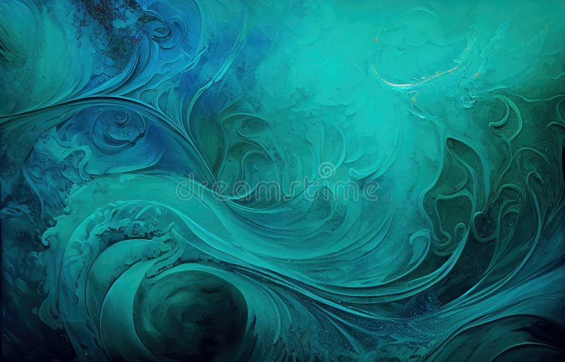 Blue, Turquoise Waves Abstract Background of Paint. Generative AI Stock ...