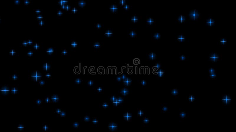 Blue Twinkling Abstract Stars Hover on Black Background. Festive ...