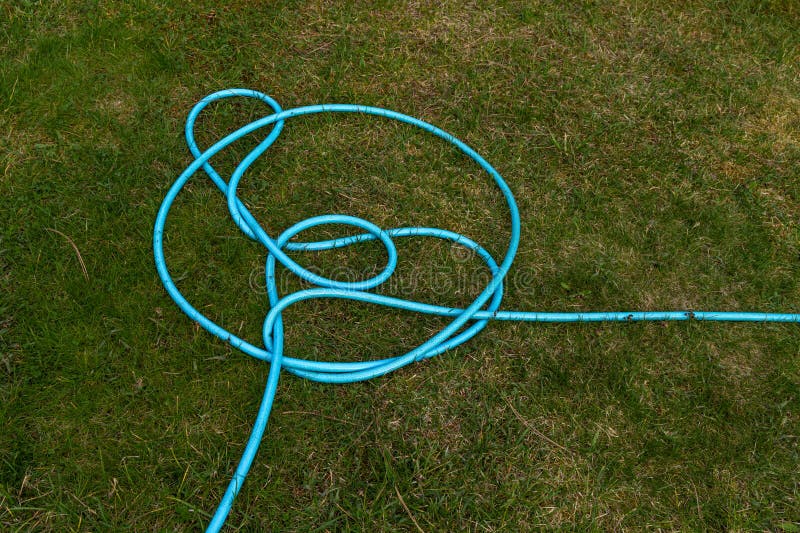 Blue twisted lawn hose stock photo. Image of color, closeup - 375583910