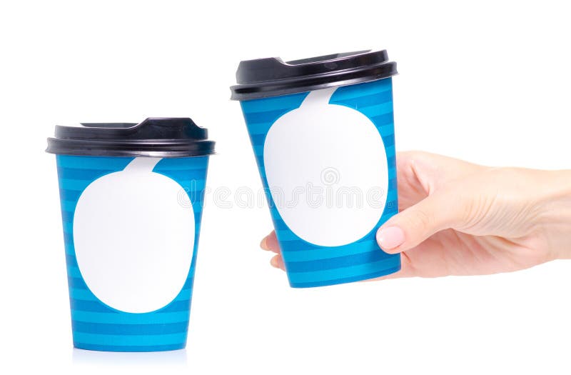 Blue Two Cups with Coffee Lids in Hand Stock Image - Image of fast ...