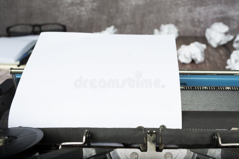 Blue Typewriter with Paper Sheet. Space for Your Text. Stock Photo ...