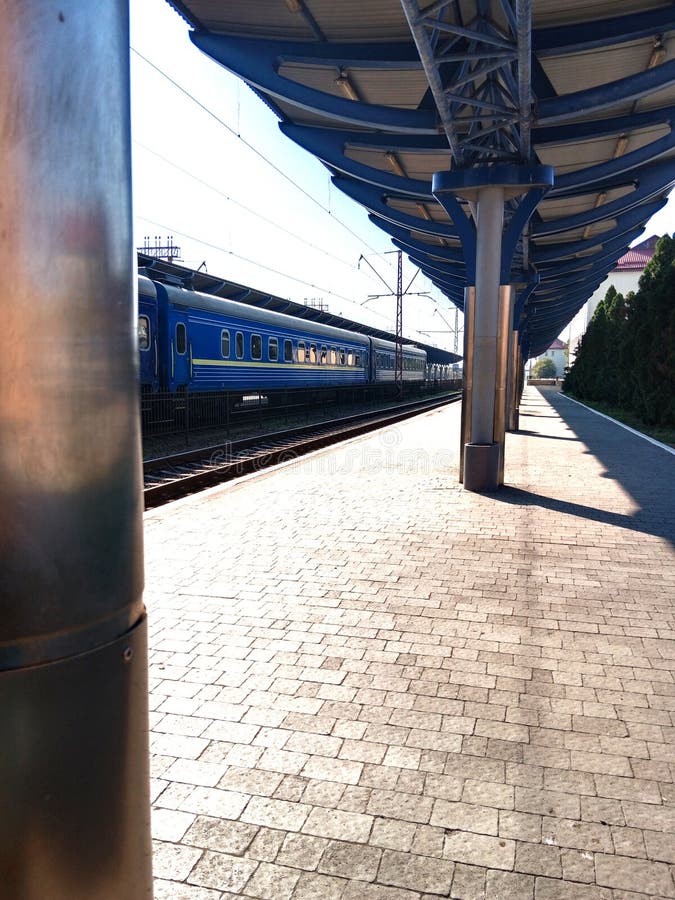 Blue Ukrainian Train at the Station Editorial Stock Image - Image of ...