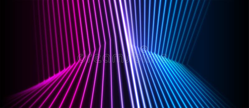 Blue Ultraviolet Neon Laser Curved Lines Technology Background Stock