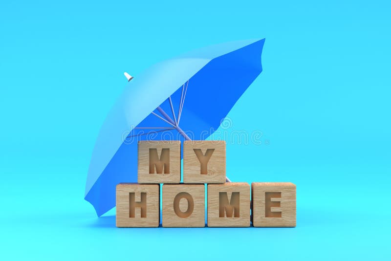 Blue Umbrella Protecting Home for House Insurance Concept Stock ...