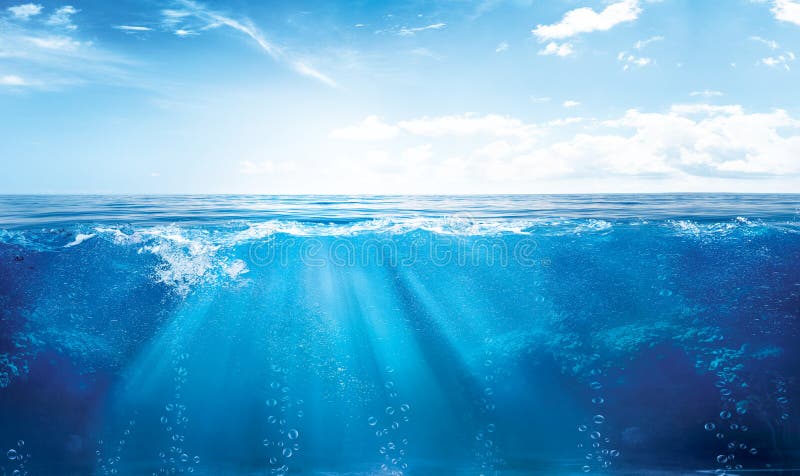 BLUE UNDER WATER Waves and Bubbles Stock Image - Image of sunbeam ...